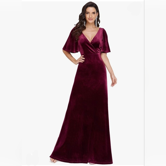 Ever Pretty | Dresses | Ever Pretty Burgundy Velvet Gown Vneck Size ...